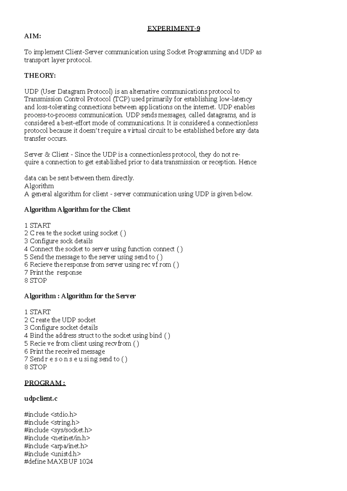 Practical 2 - Practical 2 Aim: Study of Socket Programming and Client – Server model DESCRIPTION ...
