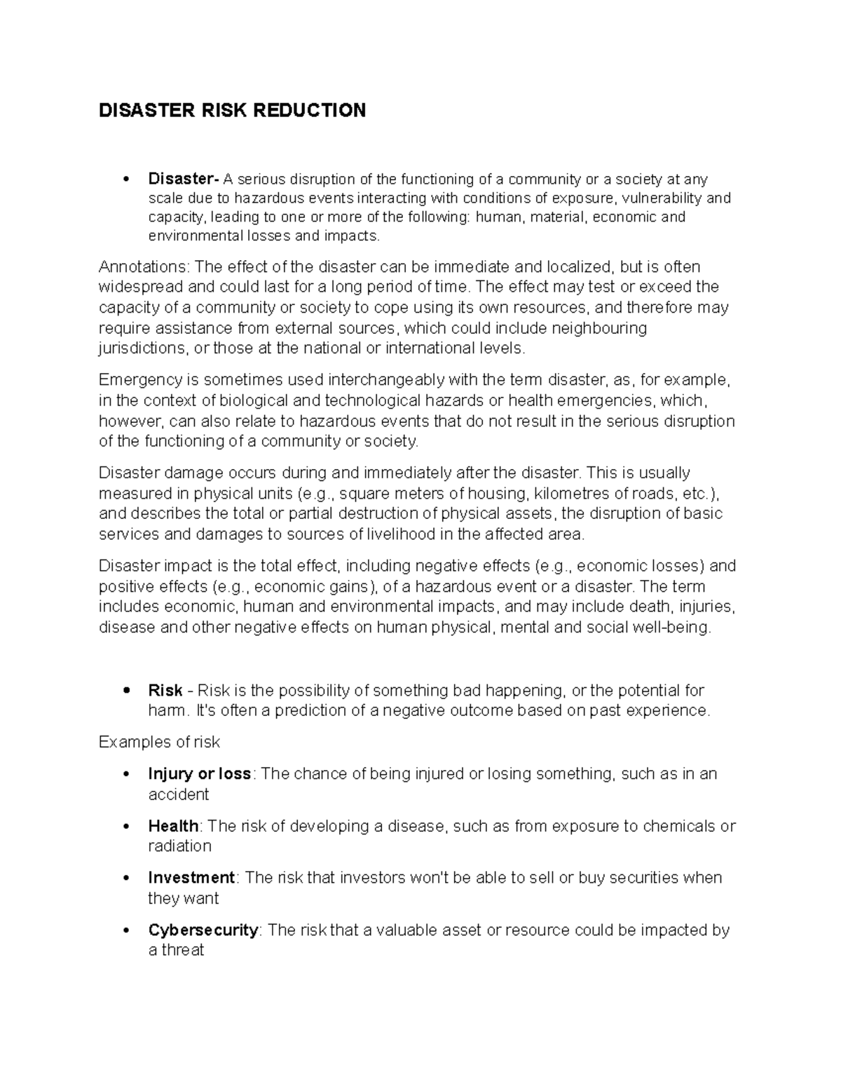 Disaster RISK Reduction - DISASTER RISK REDUCTION Disaster- A serious ...