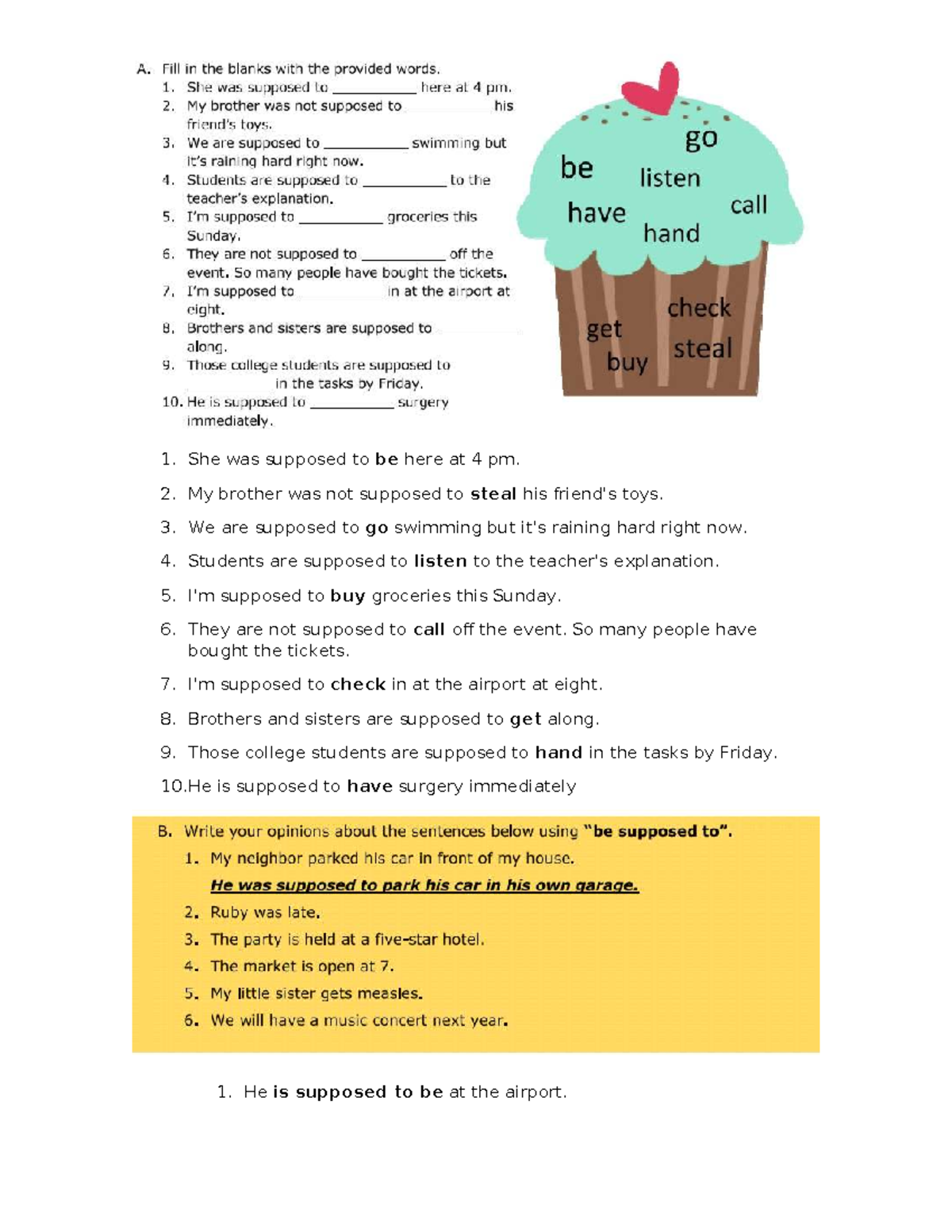 Supposed To - Usage Examples and Contextual Sentences - Studocu