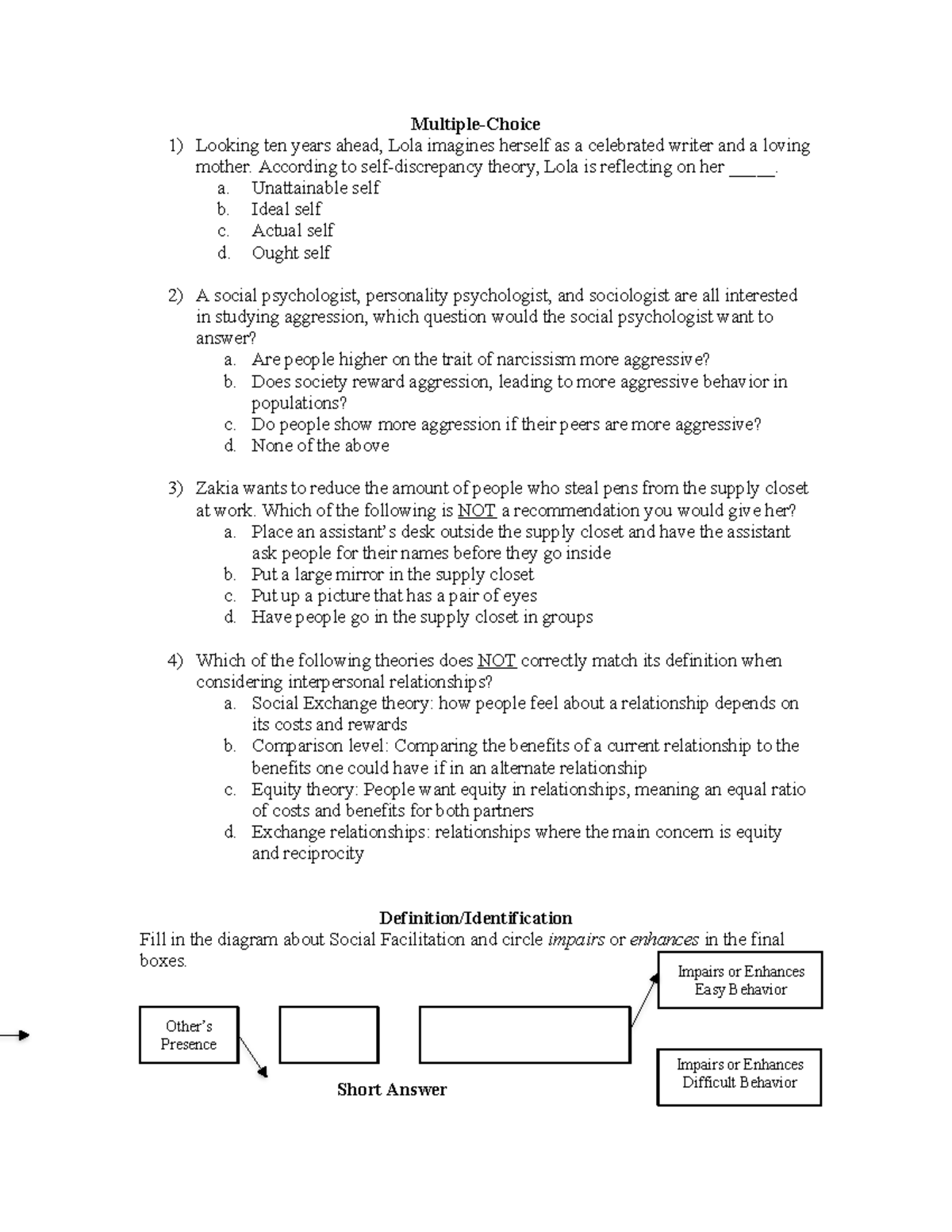 Practice Questions for PSY 101: Understanding Self and Social Behavior ...