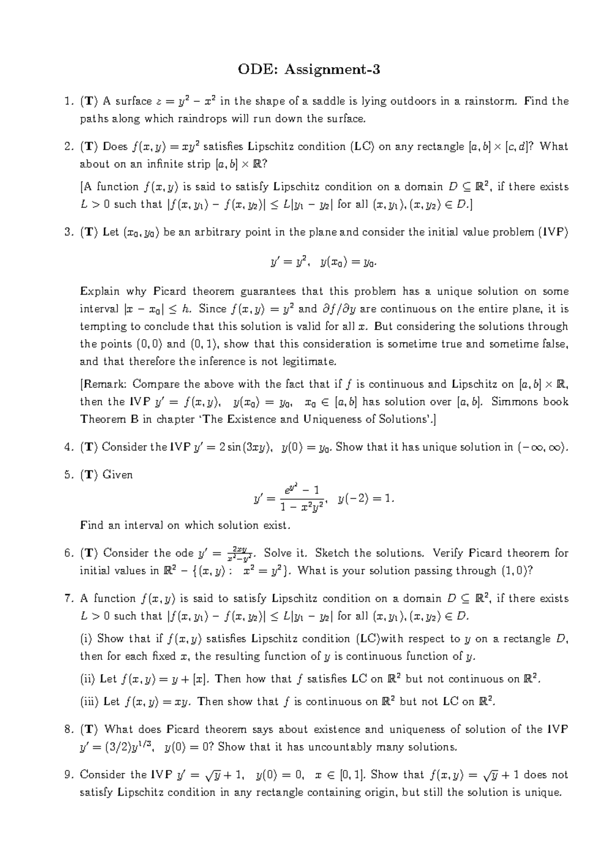 ODE Assignment 3: Saddle Surfaces, Lipschitz Conditions & IVPs - MTH114 - Studocu