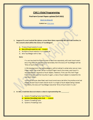 CS411 Mcq's Final Term By Vu Topper RM - CS- 411 Visual Programming Update MCQS For Final Term ...