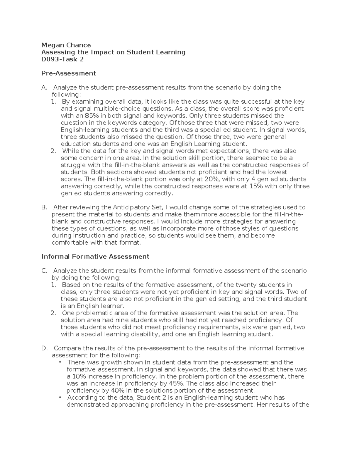 Assessing Impact on Student Learning- Task 2 Final - Megan Chance ... Assessing Impact on Student Learning- Task 2 Final - Megan Chance ...