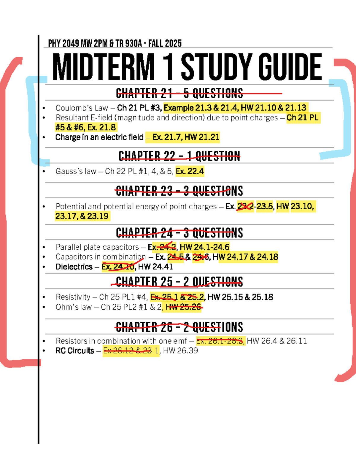 PHY 2049 F25 Midterm 1 Study Guide: Chapters 21-26 Overview - Studocu