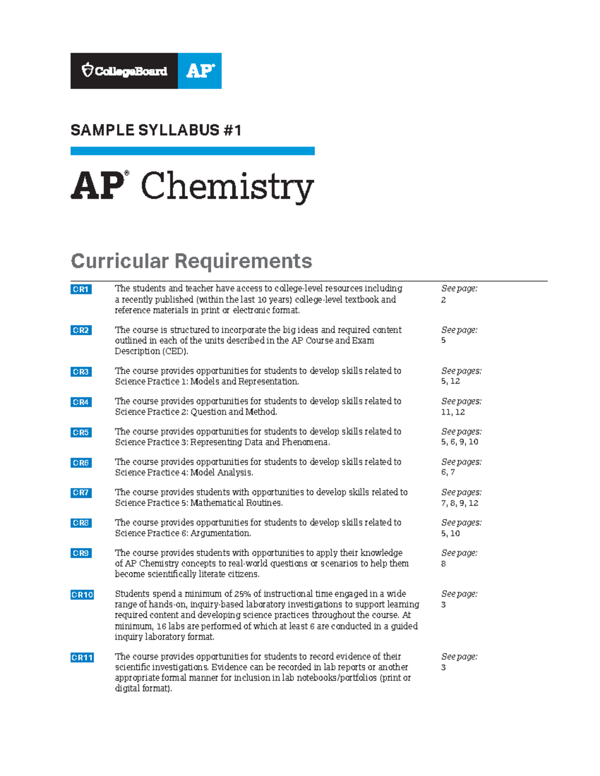 AP Chemistry Sample Syllabus 1 - SAMPLE SYLLABUS AP ® Chemistry ...