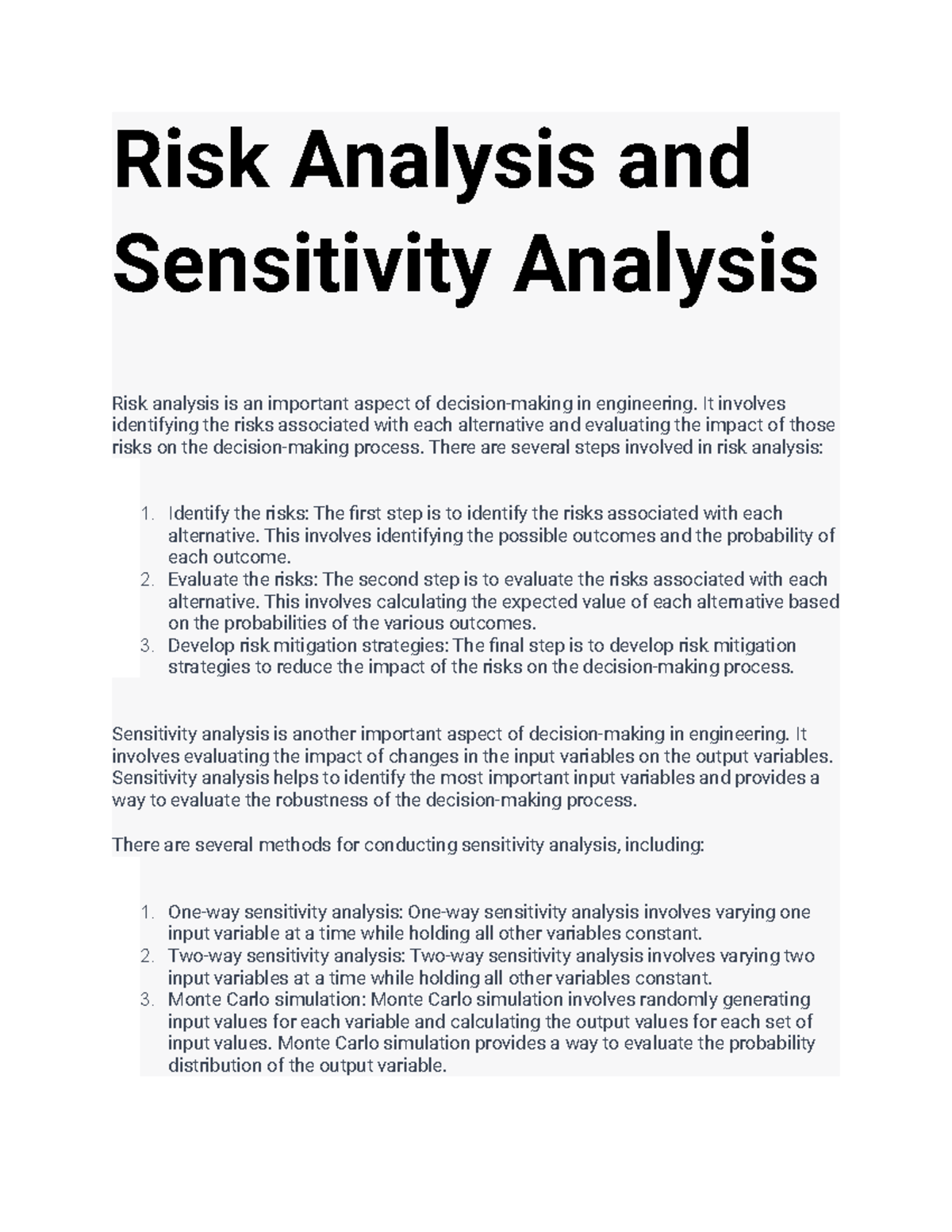 Decision Analysis for Engineering 3-4 - Risk Analysis and Sensitivity ...