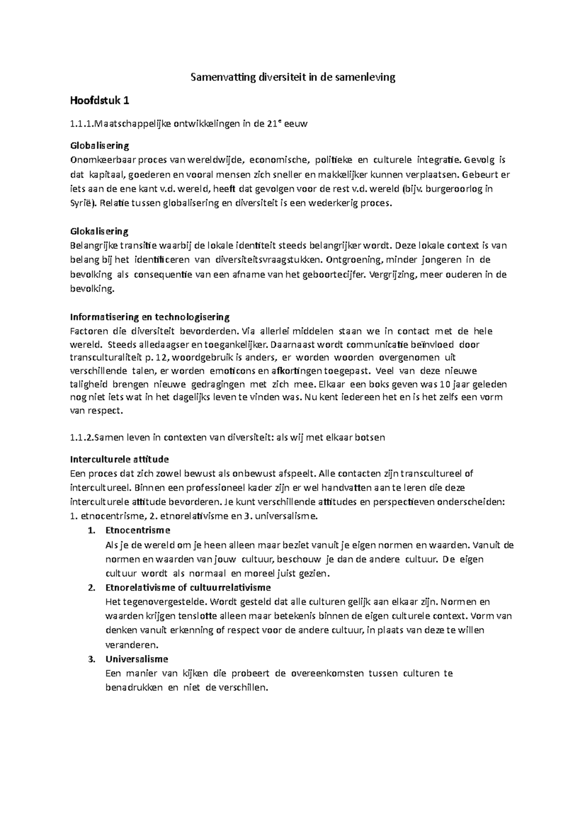 Samenvatting Diversiteit in de Samenleving: Hoofdstuk 1 Analyse - Studeersnel