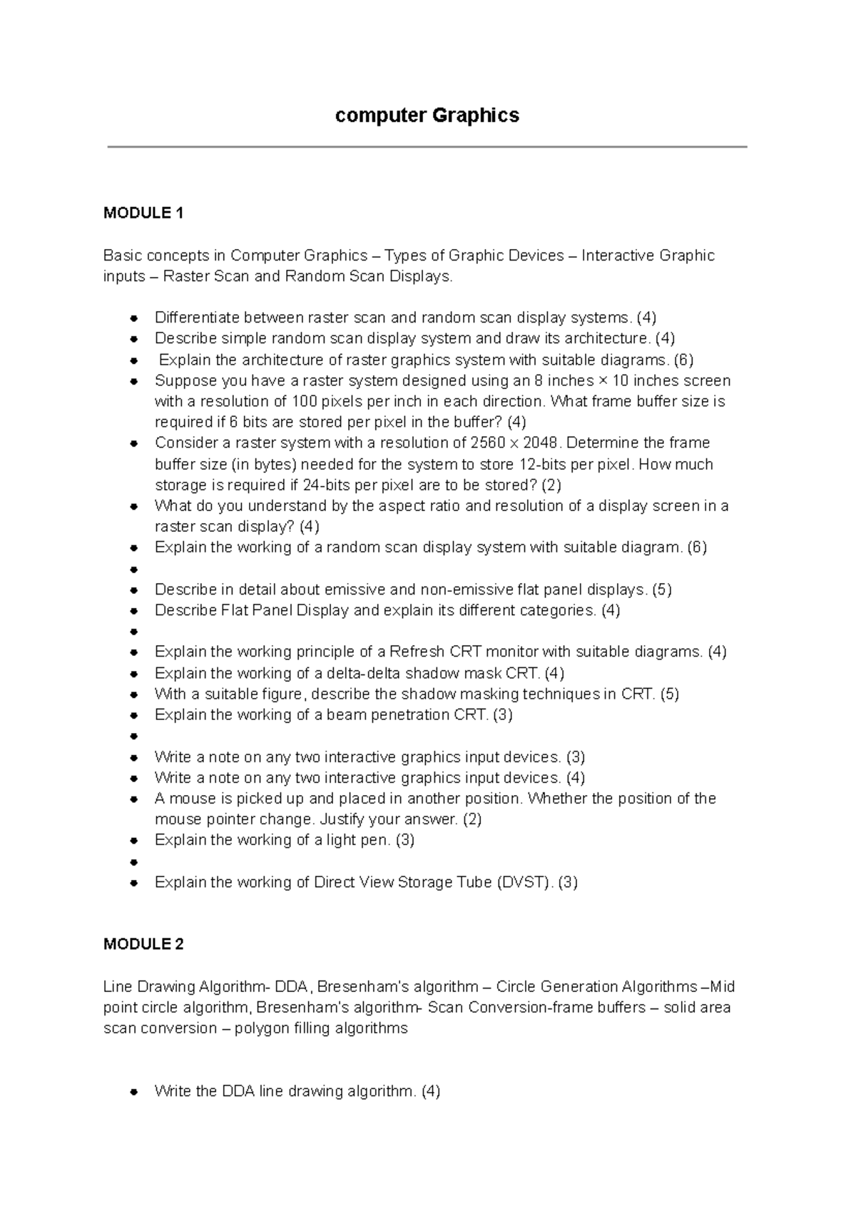 Computer Graphics (CS101) - Comprehensive Guide to Modules 1-6 - Studocu