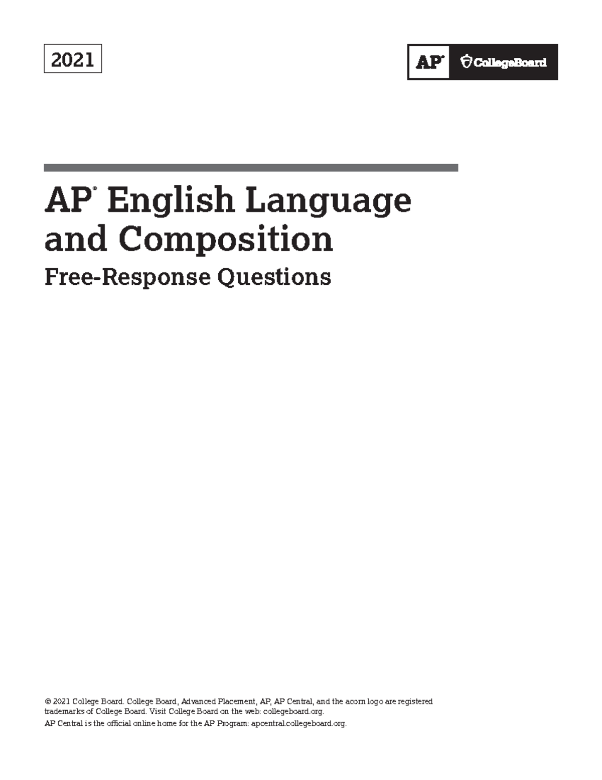 AP21 Free Response Questions: English Language & Composition - Studocu
