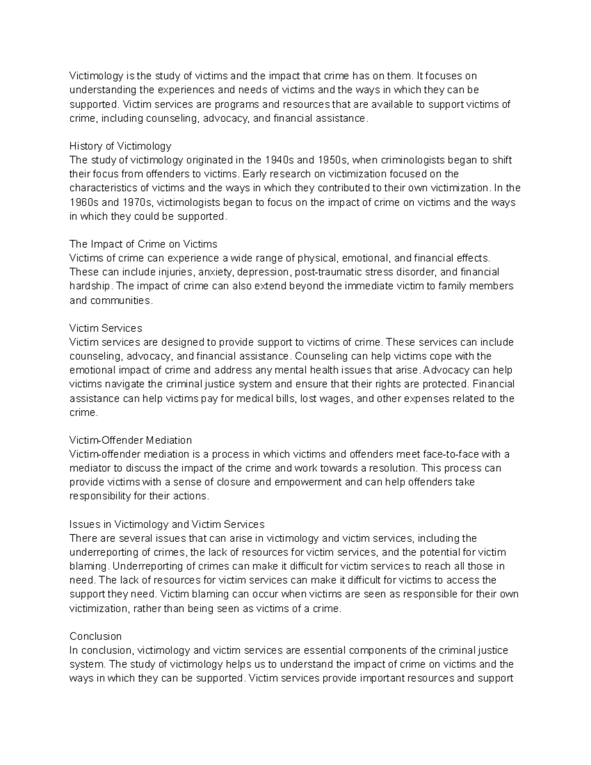 Victimology & Services: Understanding Impact & Support Systems - Studocu