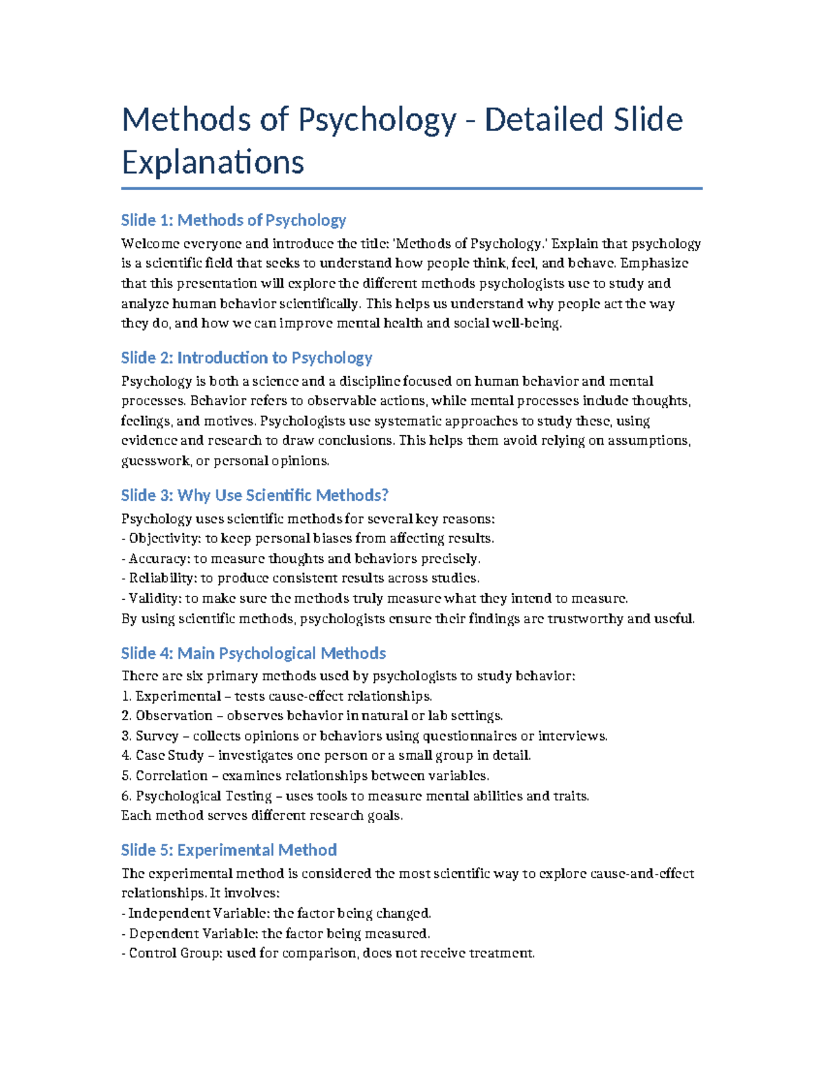 Methods of Psychology (PSY 101) Detailed Slide Explanations - Studocu