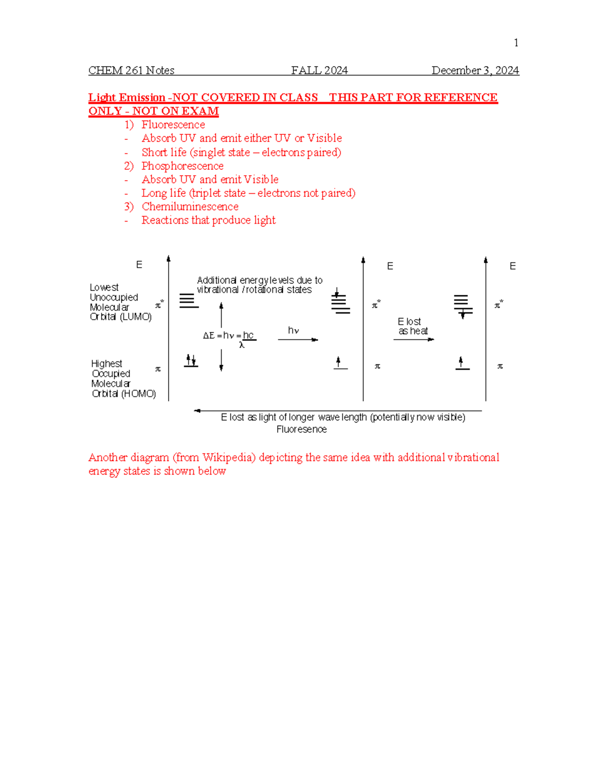 CHEM 261 Lecture Notes - Light Emission & Reaction Mechanisms (Fall ...