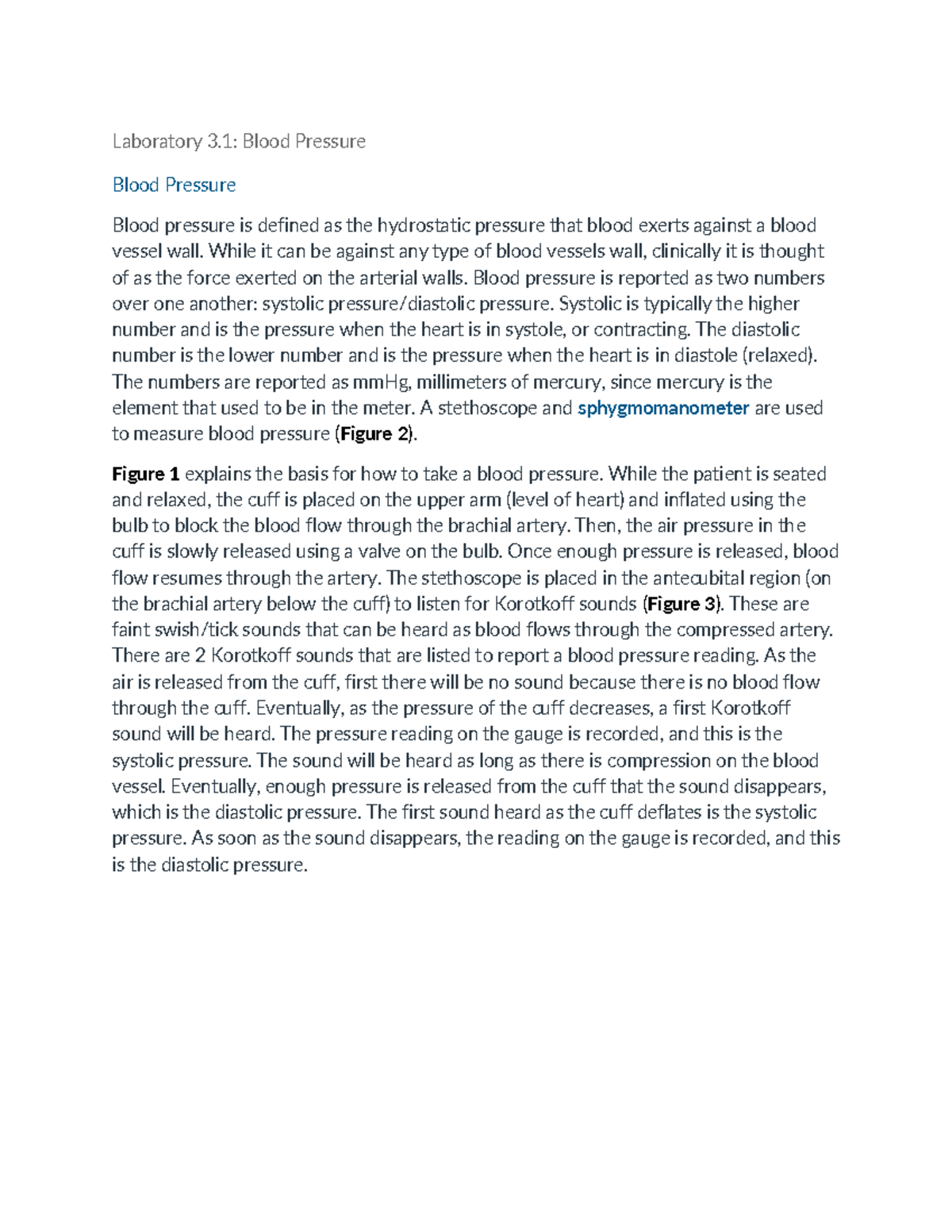 Laboratory 3.1: Overview of Blood Pressure and Circulation - Studocu