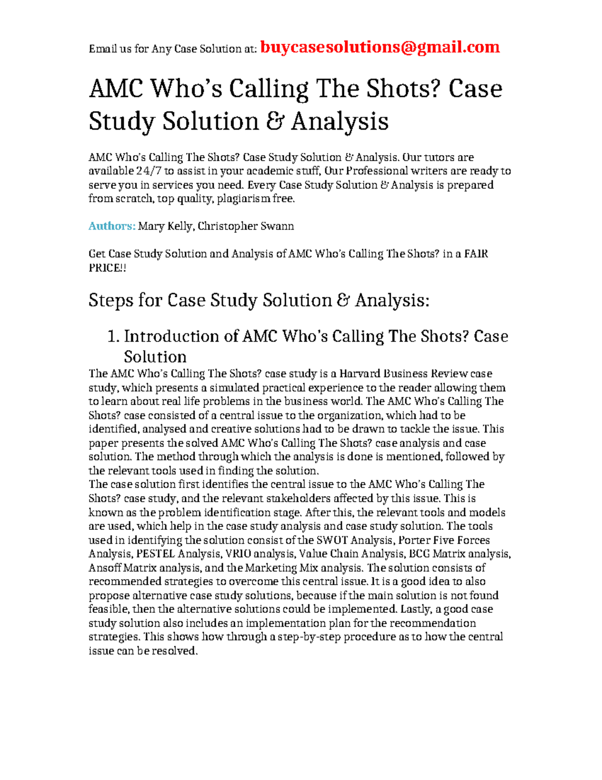 AMC Who's Calling The Shots? Case Study Analysis & Solutions - Studocu