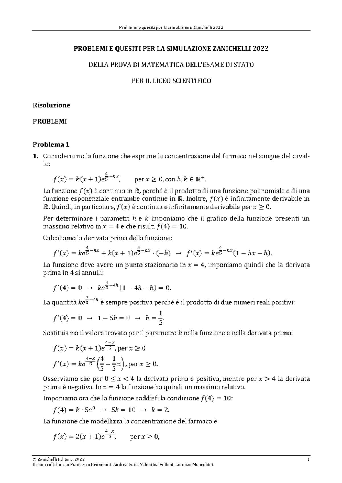 Esercizi matematica - © Zanichelli Editore, 202 2 1 PROBLEMI E QUESITI ...