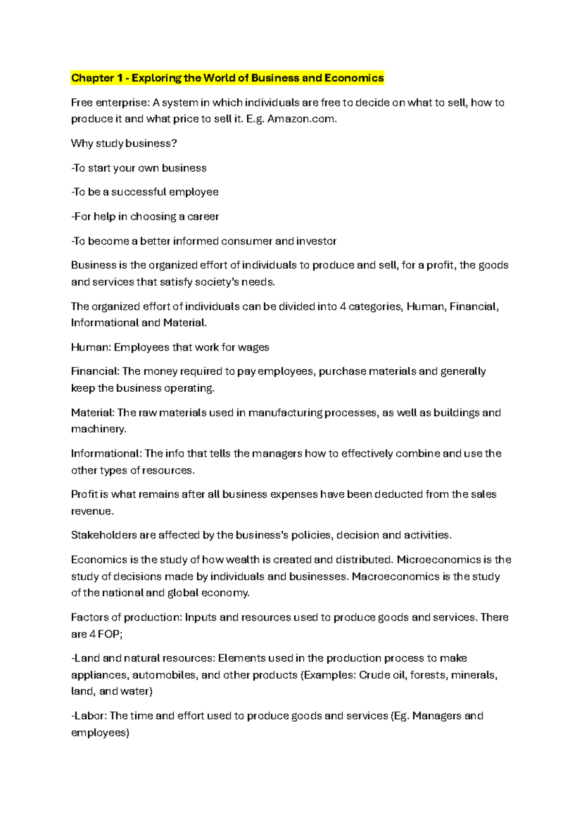 MGG150 Chapter 1-7 Business and Economics Overview - Studocu