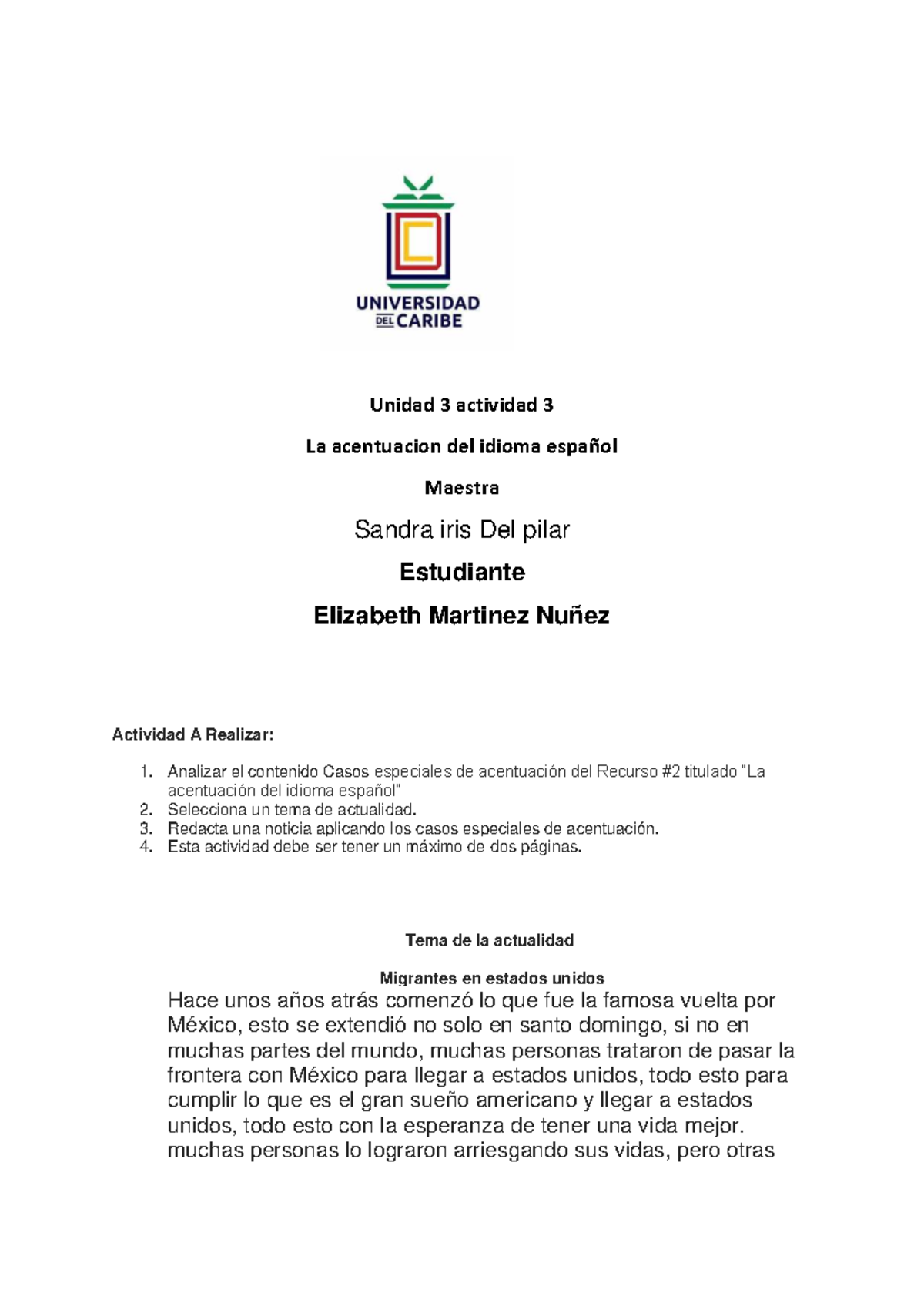 Unidad 3 Actividad 3: La Acentuación en Español por Elizabeth Martínez ...