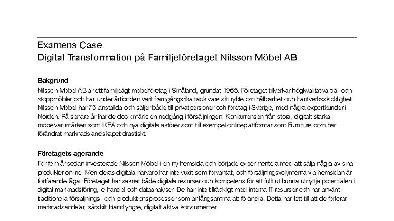 Salstentamen Case 2025: Digital Transformation at Nilsson Möbel AB ...
