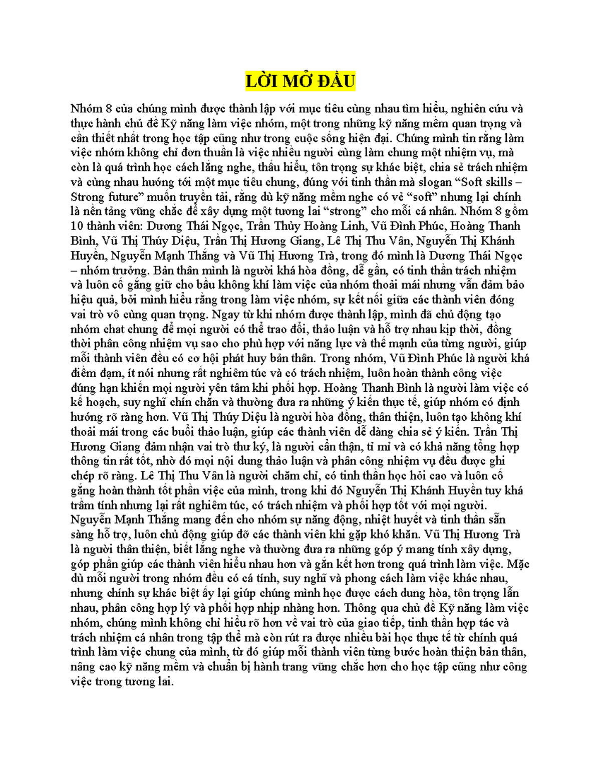 KNM - Mẫu Mở Bài Báo Cáo Kỹ Năng Làm Việc Nhóm - Studocu