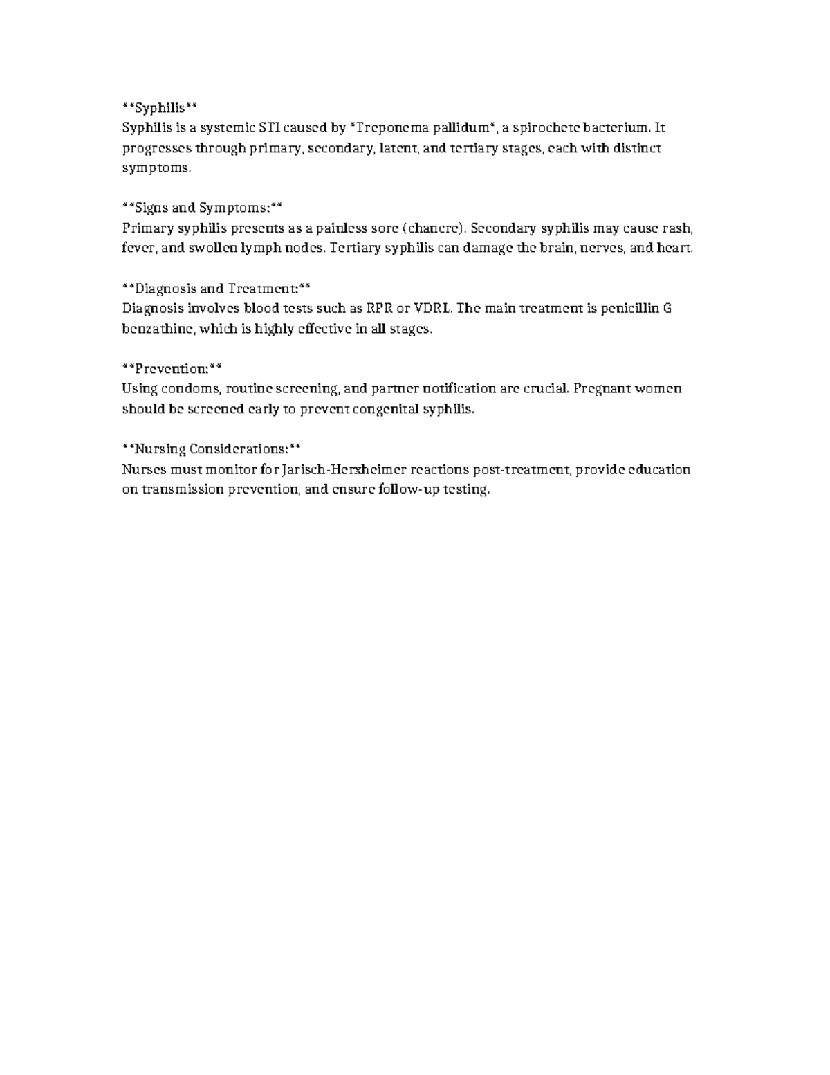 Syphilis Overview and Management - HEALTH STBBI - Studocu