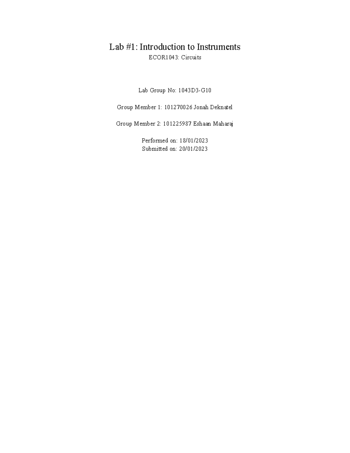 Circuits Lab 1 Introduction To Instruments Lab 1 Introduction To