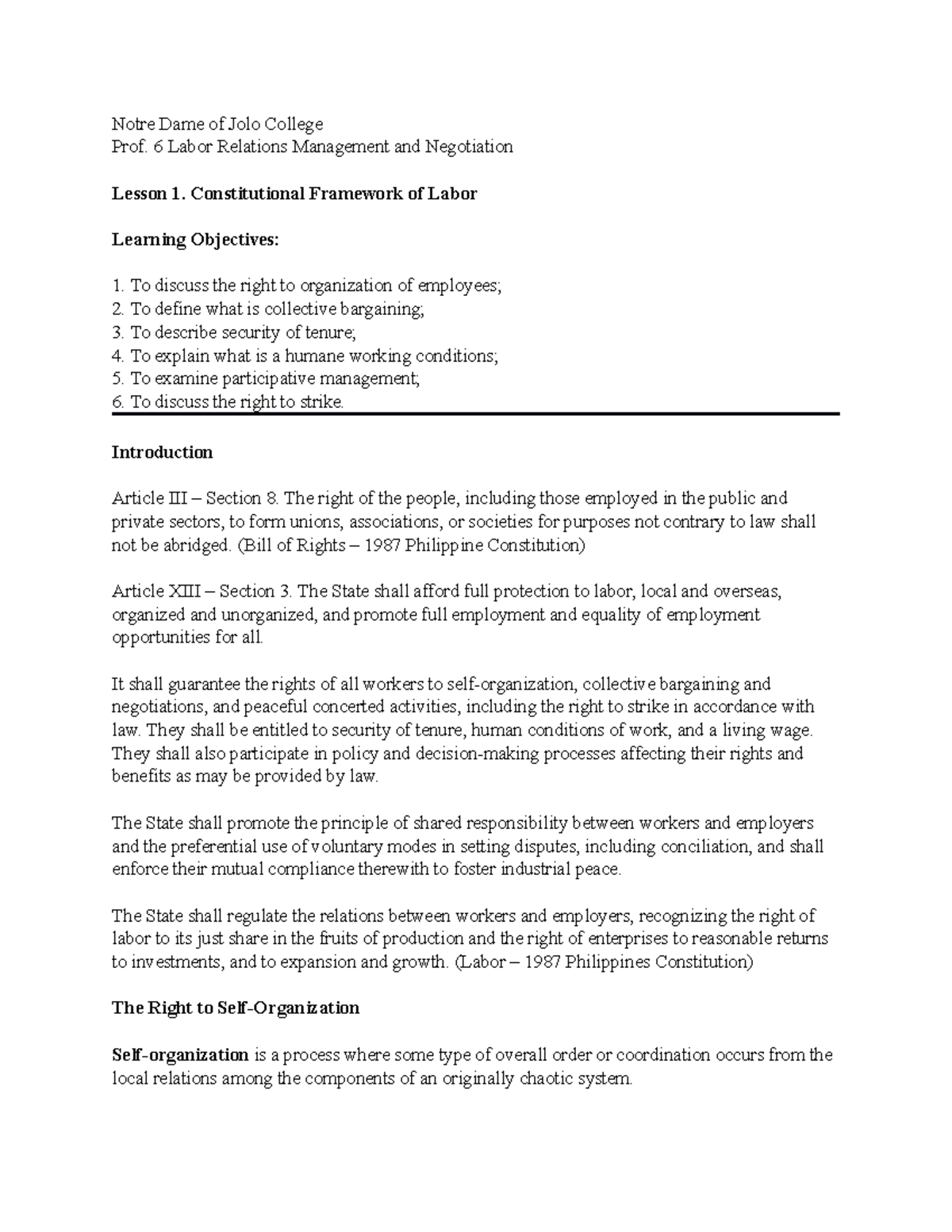 Lesson 1. Constitutional Framework of Labor - Notre Dame of Jolo ...