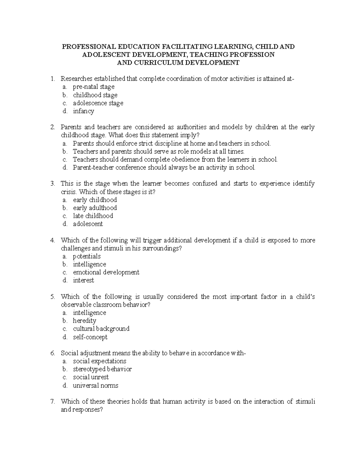 Scanned-Questions - PROFESSIONAL EDUCATION FACILITATING LEARNING, CHILD ...