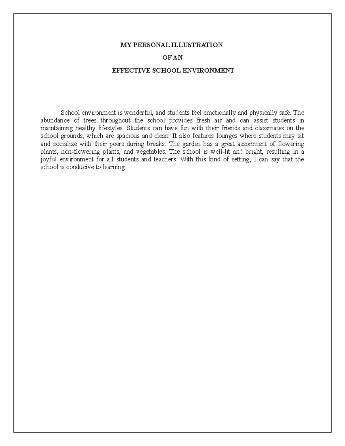 Effective School Environment: A Personal Reflection and Insights - Studocu