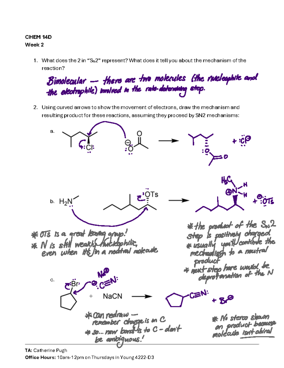 人 一 CHEM 14D Week 2 SN2 Mechanism Worksheet Answer Key - Studocu