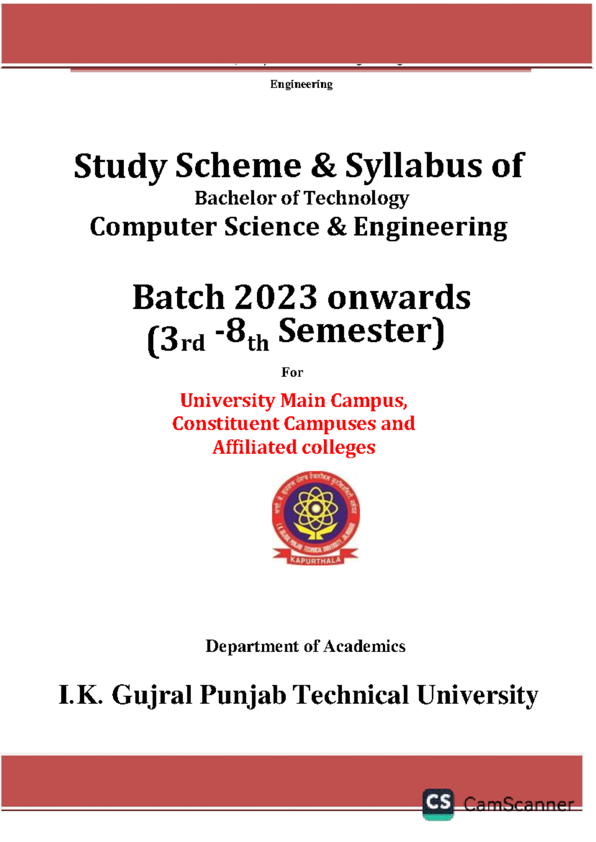Revised B.Tech CSE 2023 Study Scheme & Syllabus Overview - Studocu