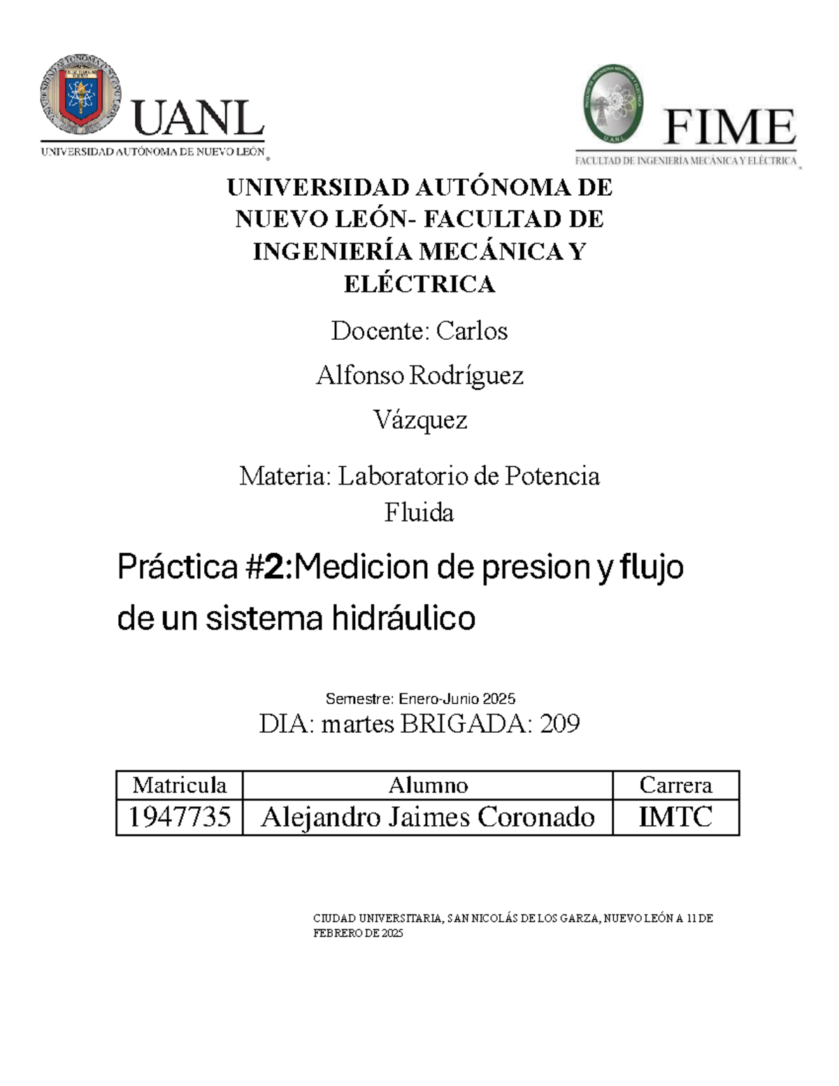 Práctica 2: Potencia Fluida en Laboratorio - IMTC 2025 - Studocu