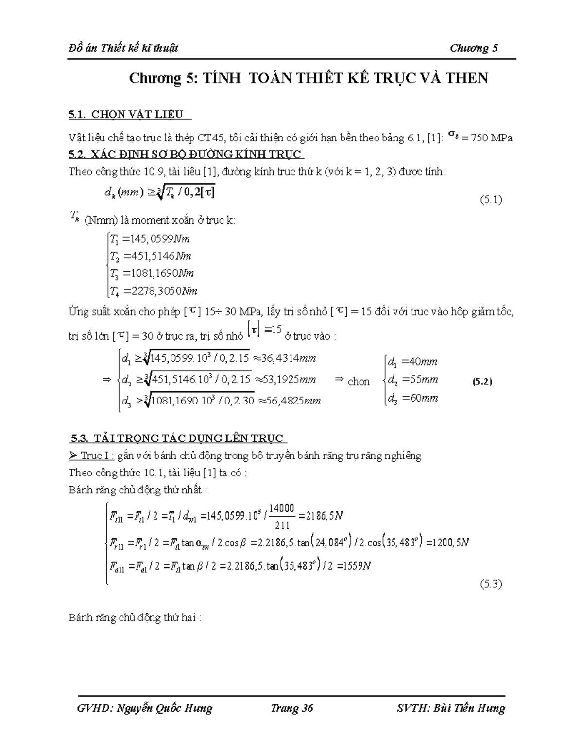 Chương 5: Tính Toán Thiết Kế Trục Và Then TKKT - Studocu