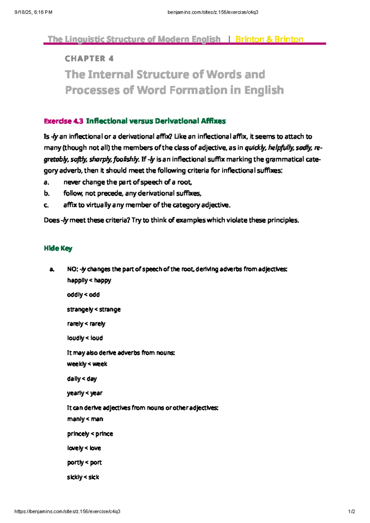 ENG 101: Further Practice on Inflectional vs. Derivational Affixes ...