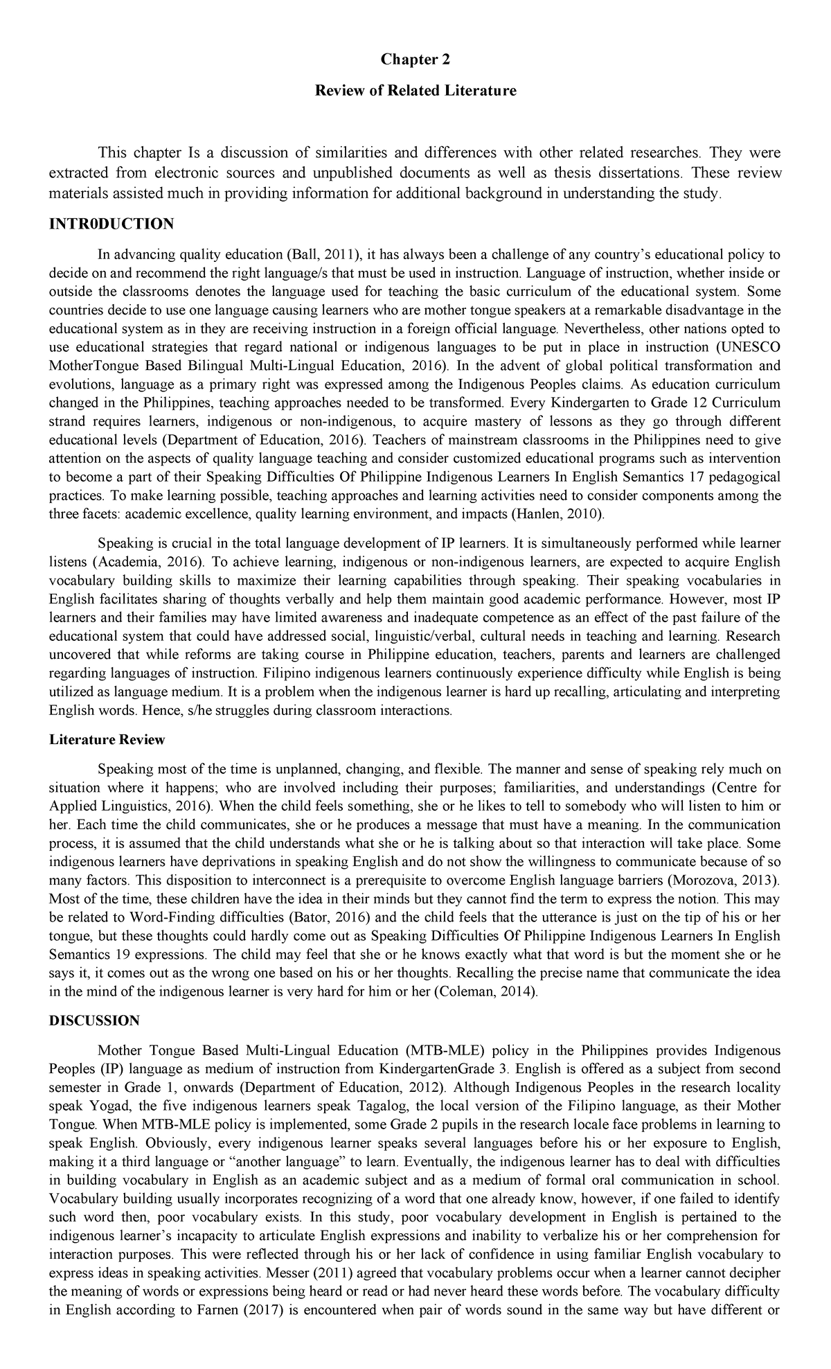 Chapter 2: Review of Related Literature on Language Instruction ...