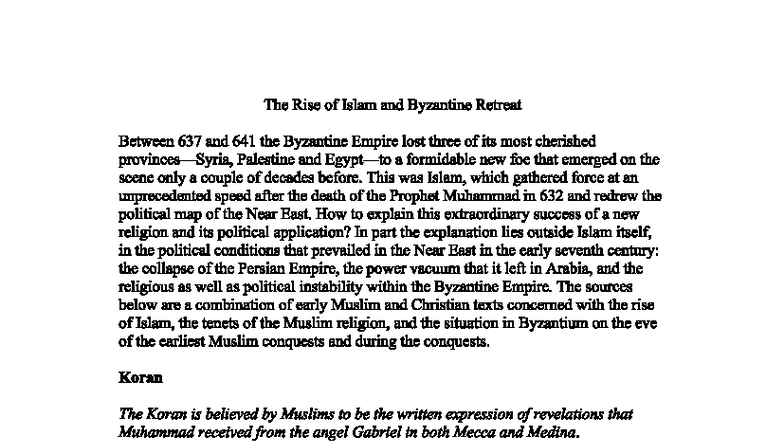 The Rise of Islam and Byzantine Retreat (637-641) - Course Notes - Studocu