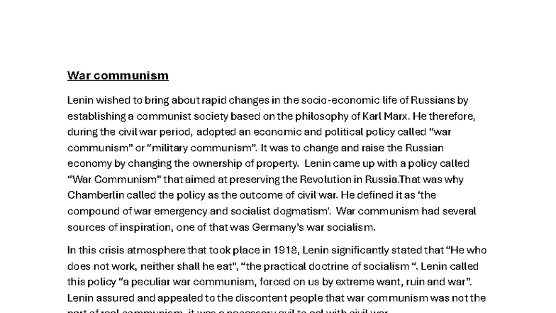 War Communism: Lenin's Economic and Political Policies During the Civil ...