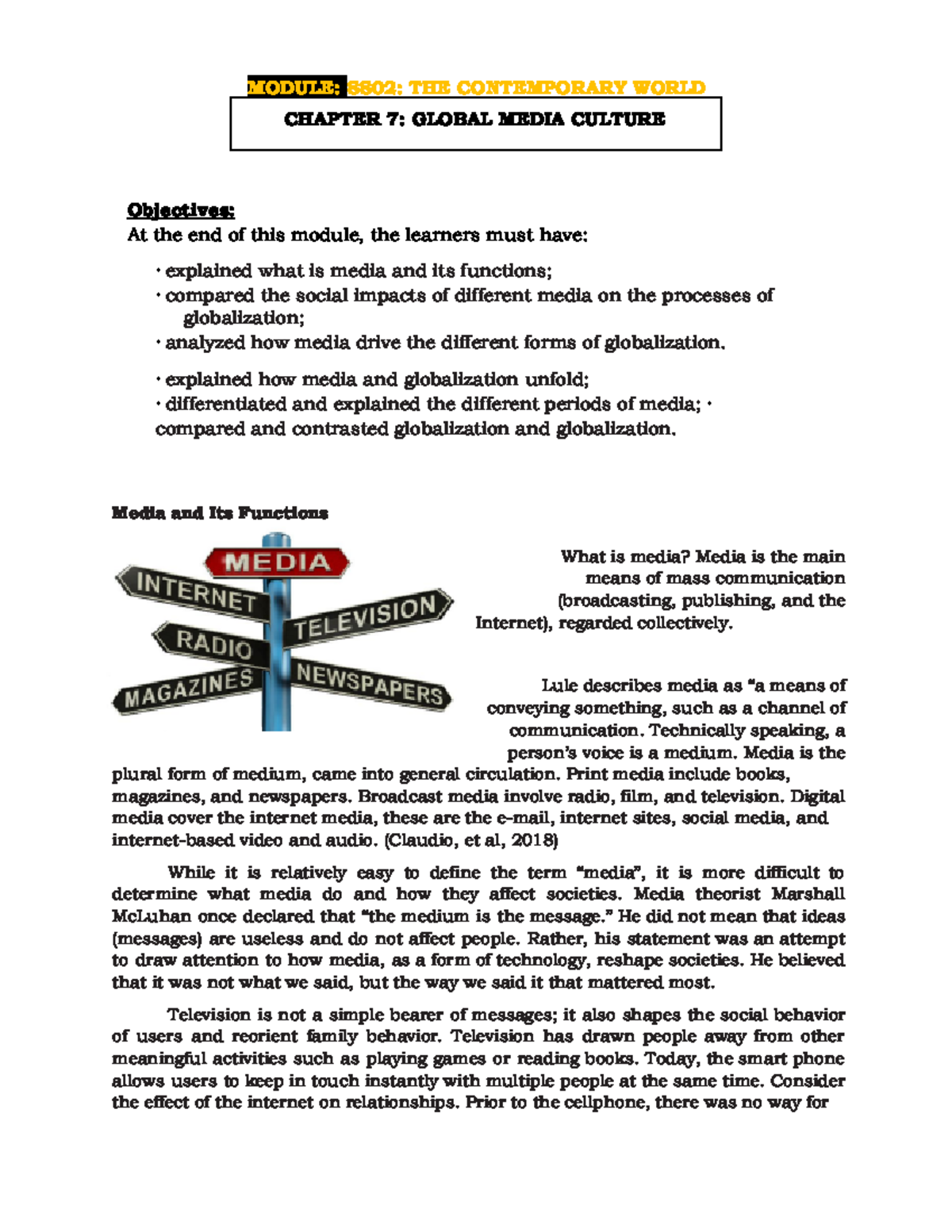 SS02: Media and Globalization in the Contemporary World Module - Studocu