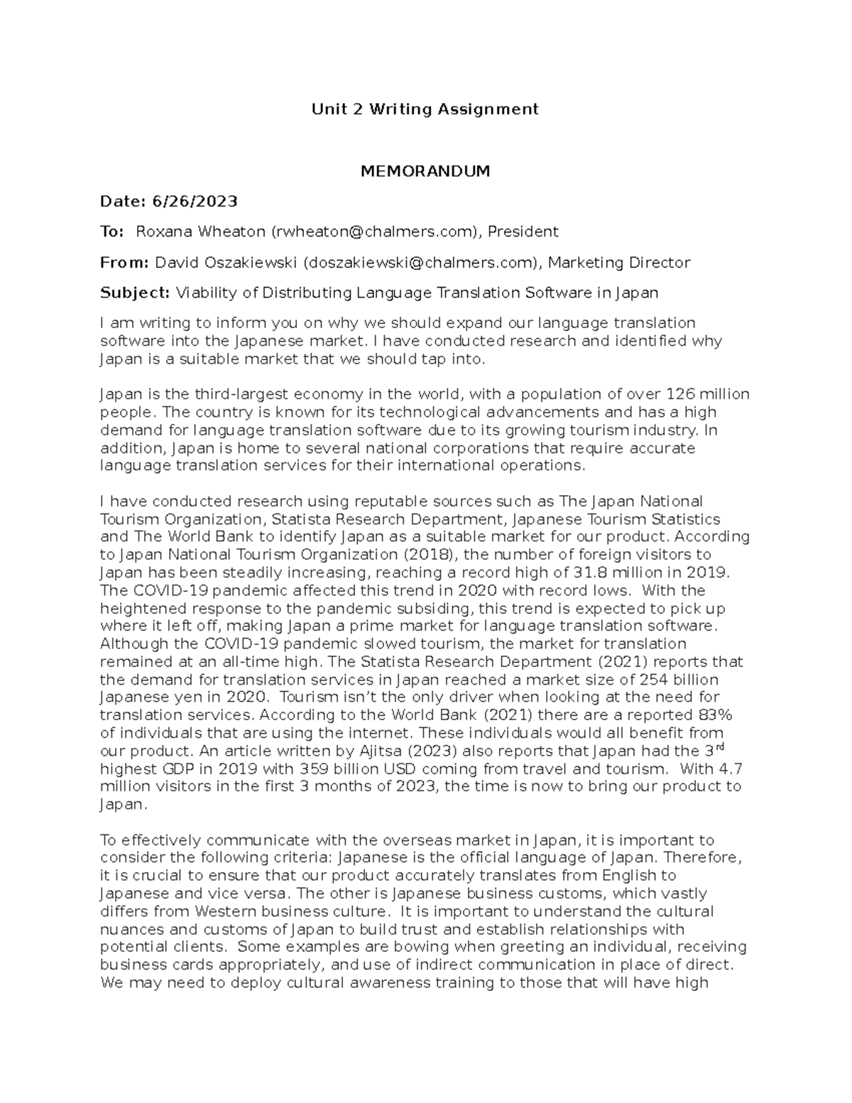 Unit 2 Writing Assignment: Analyzing Market Expansion for Translation ...