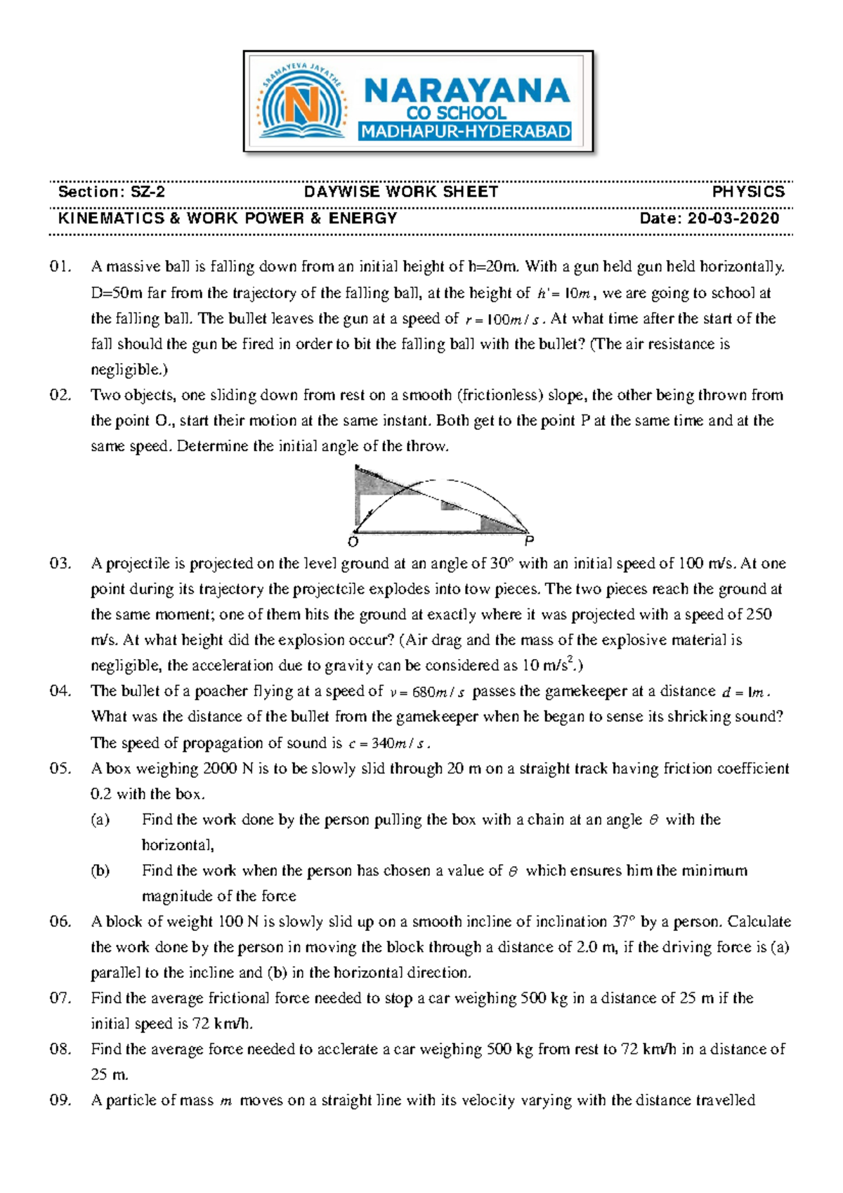 SZ 2 Physics (DPS) Kinematics, Work, Power & Energy Worksheet 20-03-2020 - Studocu