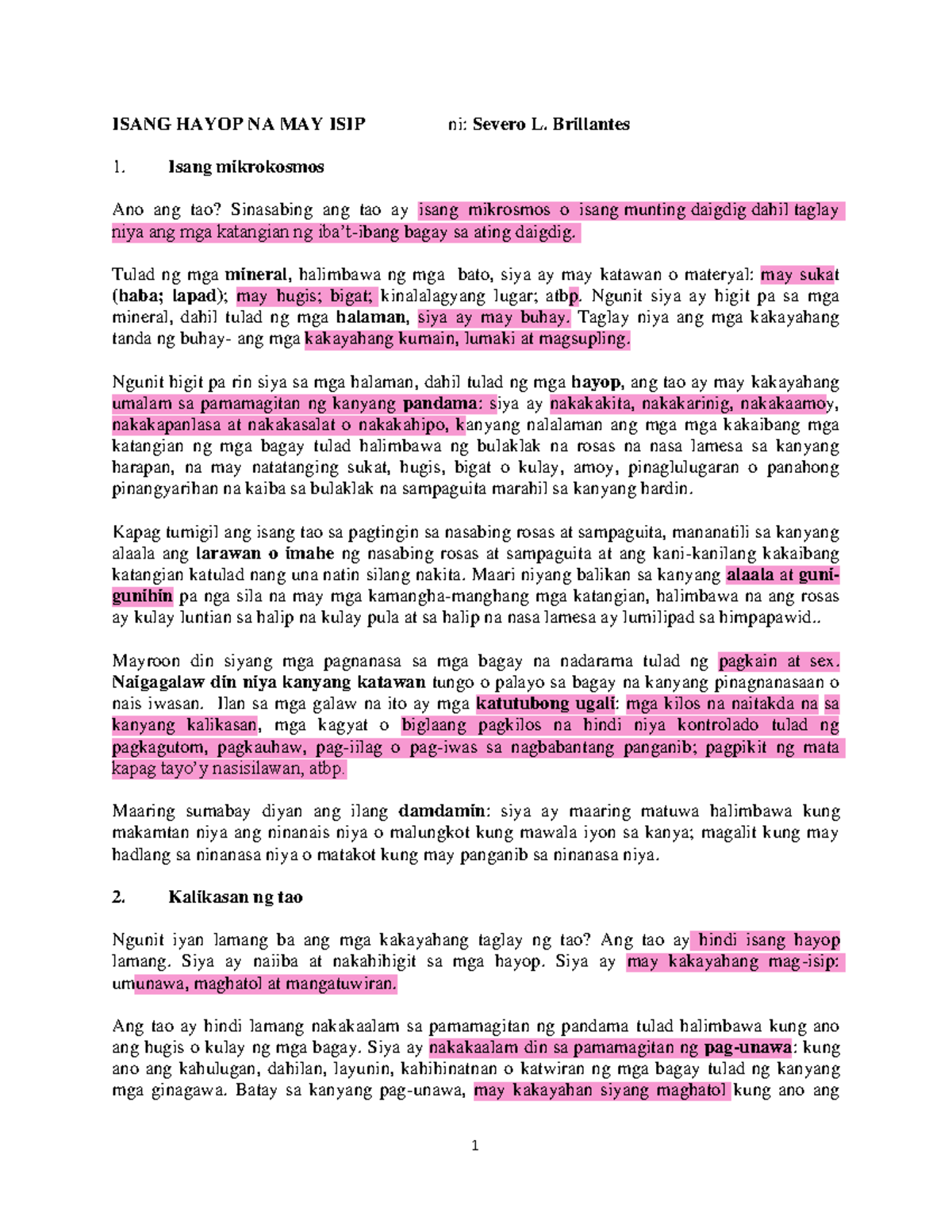IV - Isang Pagsusuri sa Kalikasan ng Tao bilang Hayop na May Isip - Studocu