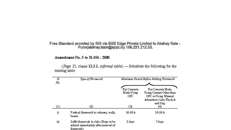 Amendment No. 5 to IS 456: De-shuttering Criteria and Guidelines - Studocu