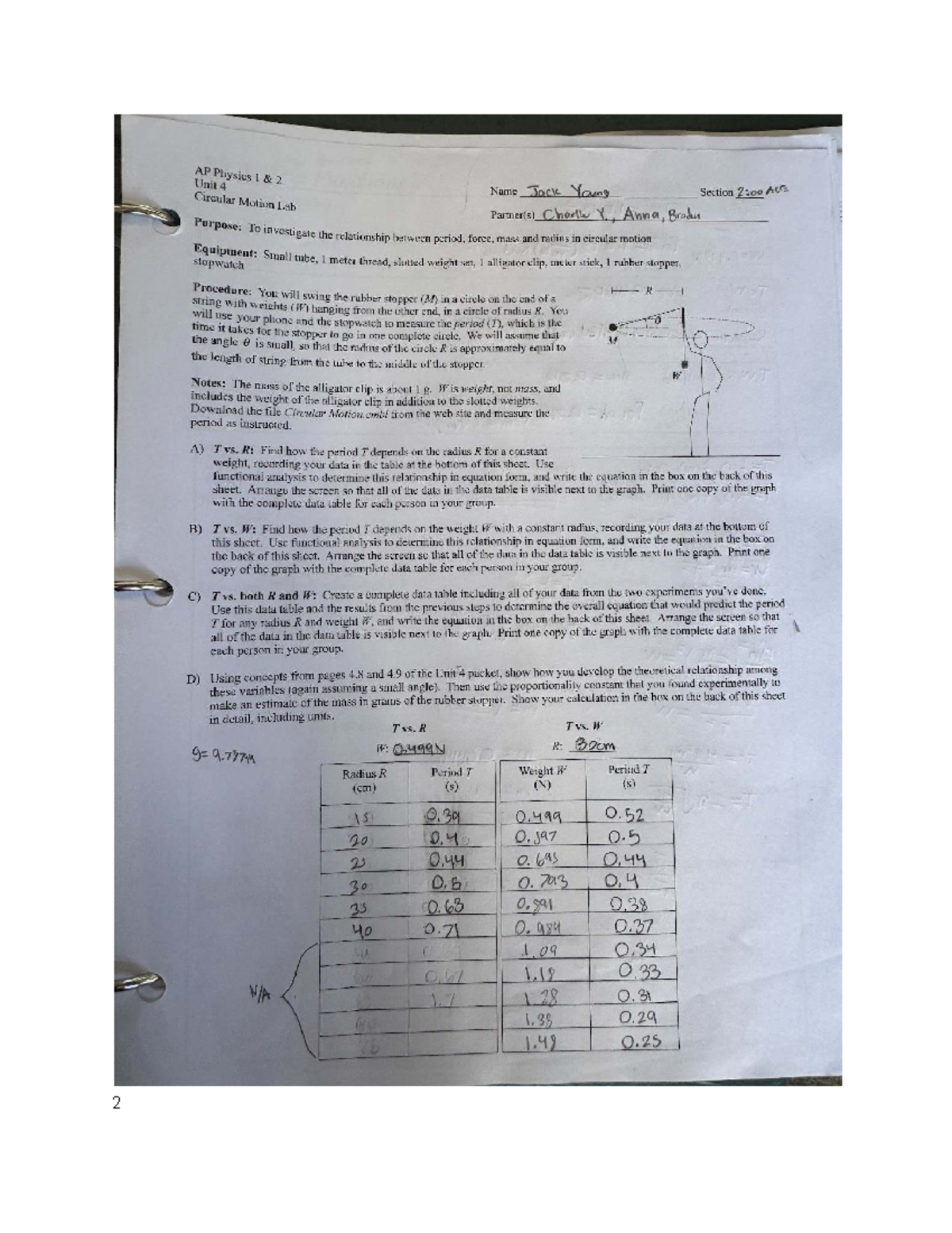 AP Physics 1 Lab: Exploring Circular Motion Relationships - Studocu