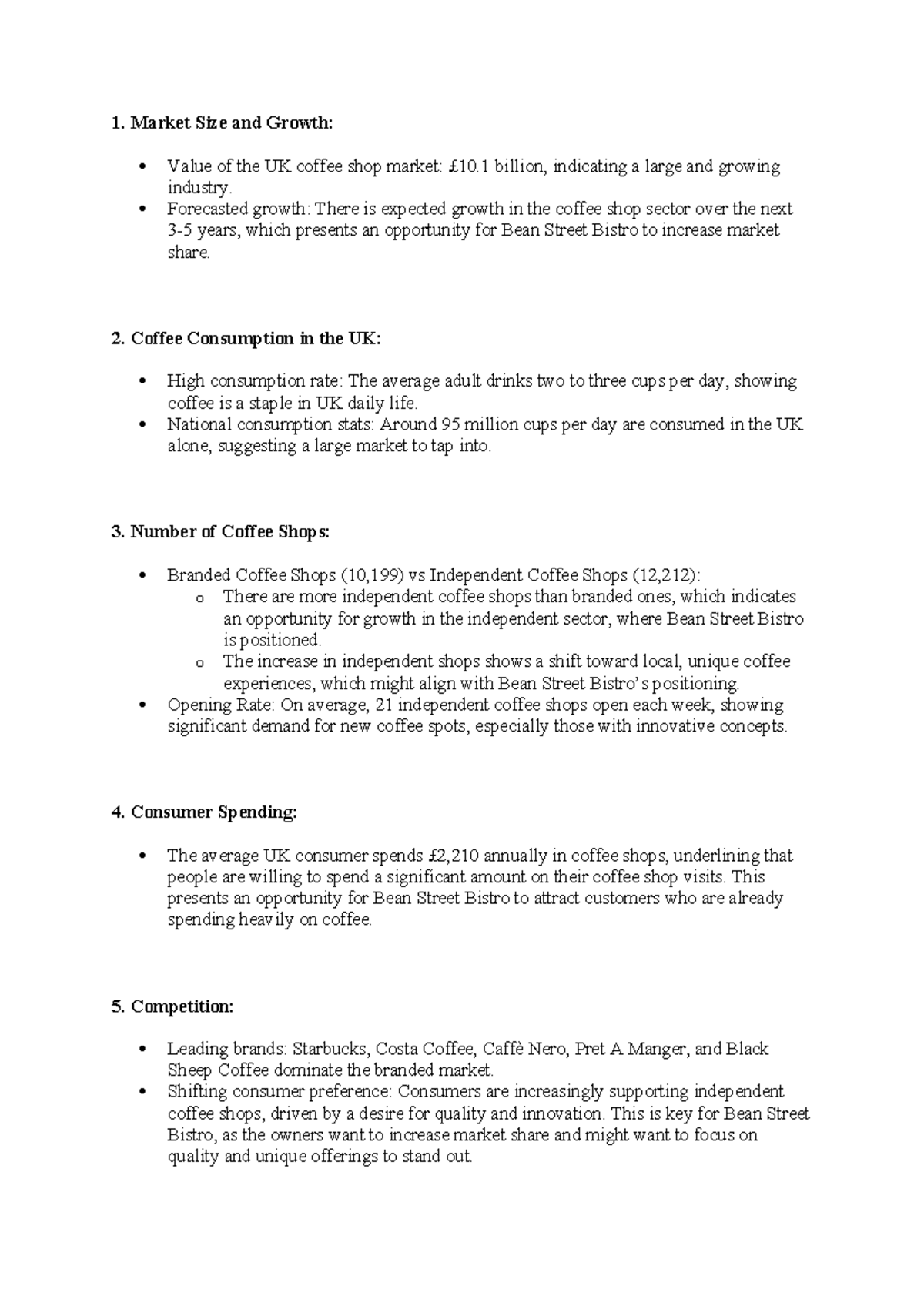 Market Analysis and Growth Strategies for Bean Street Bistro (BUS 101 ...