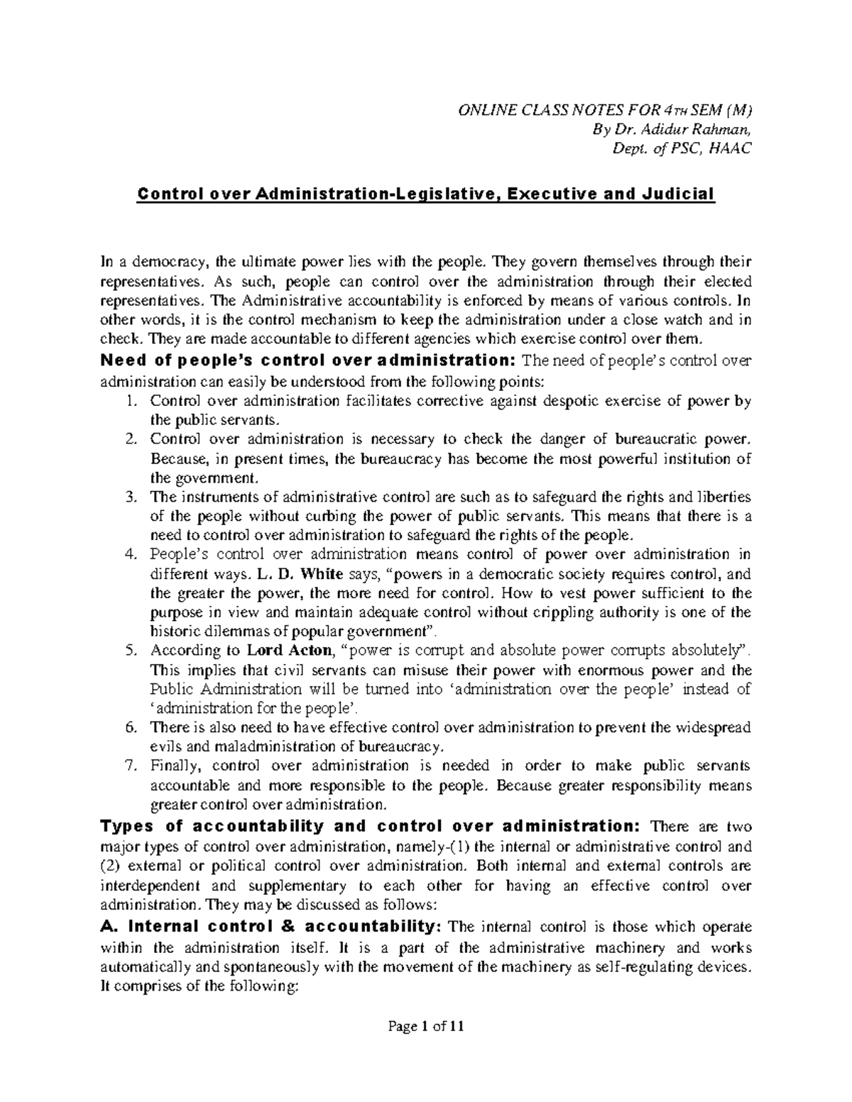 Legislative Control on Administration: An Overview for PSC 4th Sem (M ...