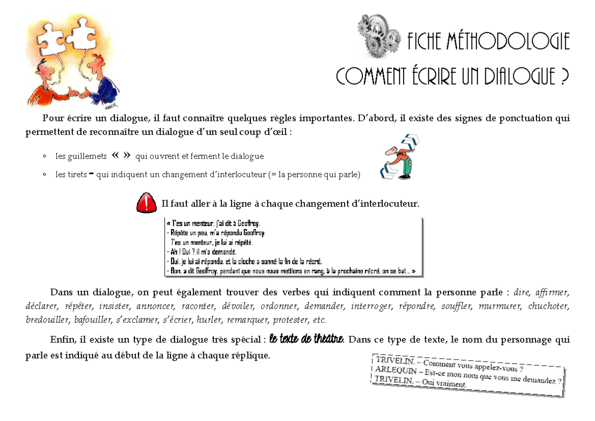 Fiche méthodologie : Règles pour Écrire un Dialogue - Studocu