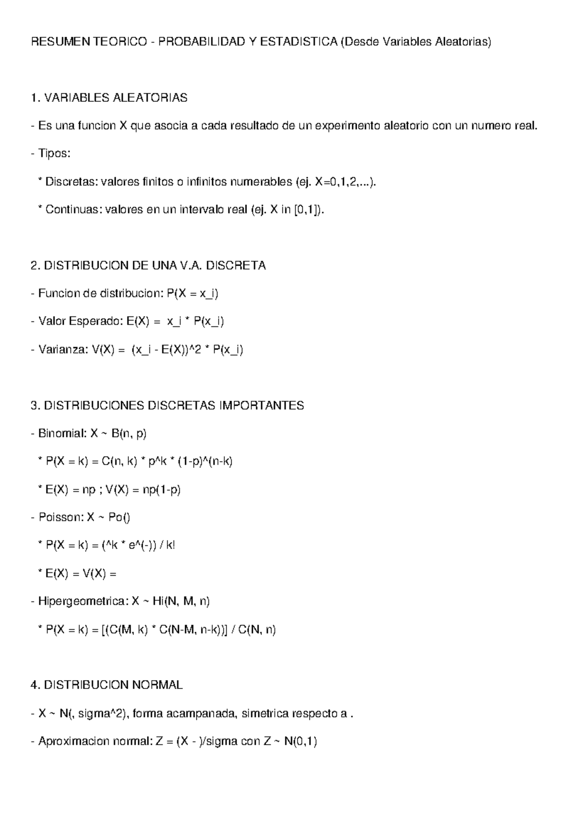 Resumen Teórico: Probabilidad y Estadística (Variables Aleatorias ...