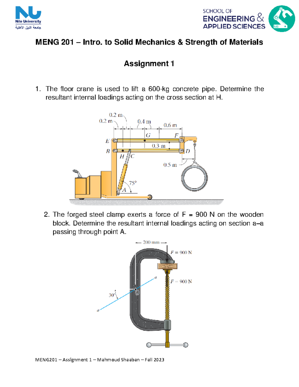 MENG 201 Assignment 1: Solid Mechanics Problem Set Overview - Studocu