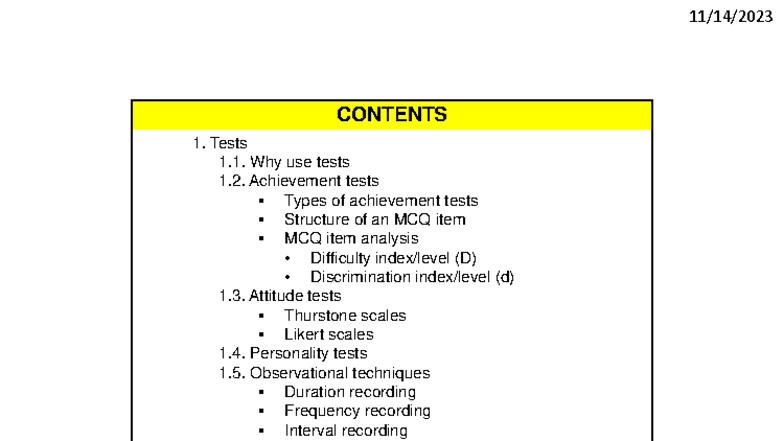 Chapter 6 Methods of measuring behavior - 1 CONTENTS 1. Tests 1. Why ...