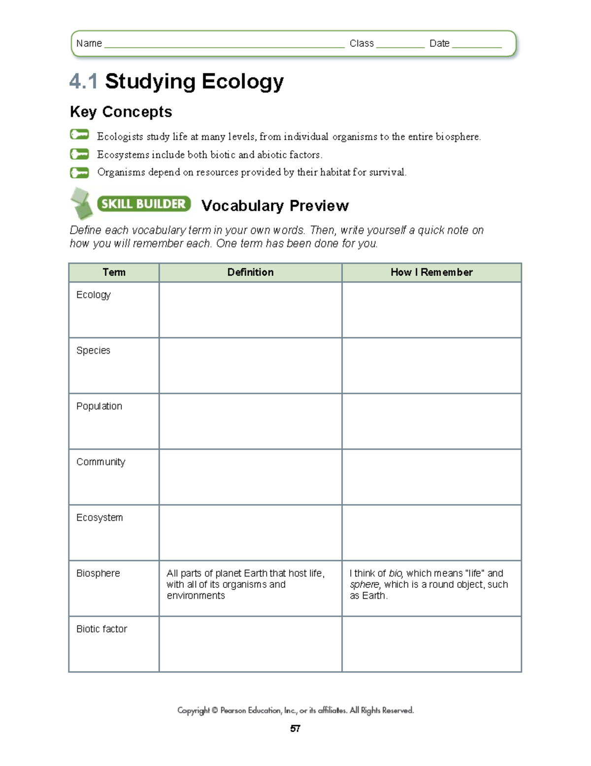 4.1 Ecology Worksheet: Key Concepts and Vocabulary Definitions - Studocu