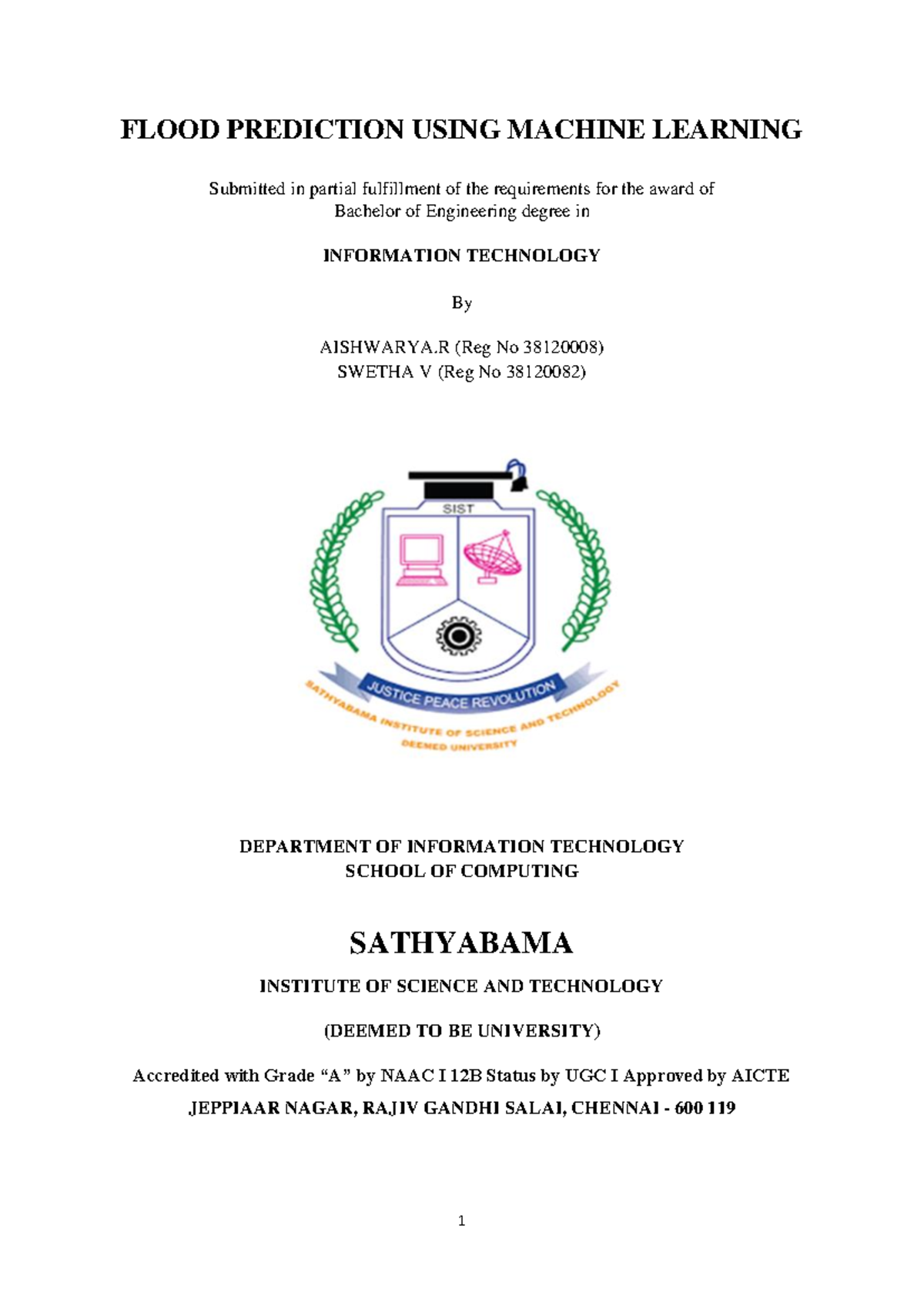 Flood - dsvbf - FLOOD PREDICTION USING MACHINE LEARNING Submitted in partial fulfillment of the ...